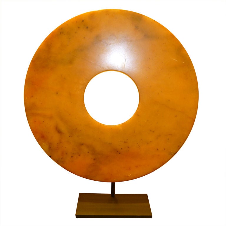 Jade Disc On Metal Stand at 1stDibs