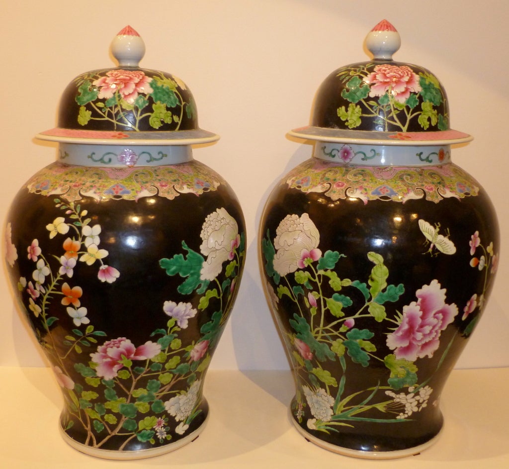 A Pair Of Large Porcelain Cover Jars at 1stDibs