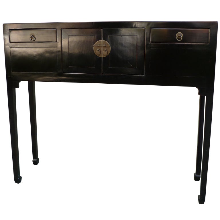 Fine Black Lacquer Table With Drawers at 1stDibs