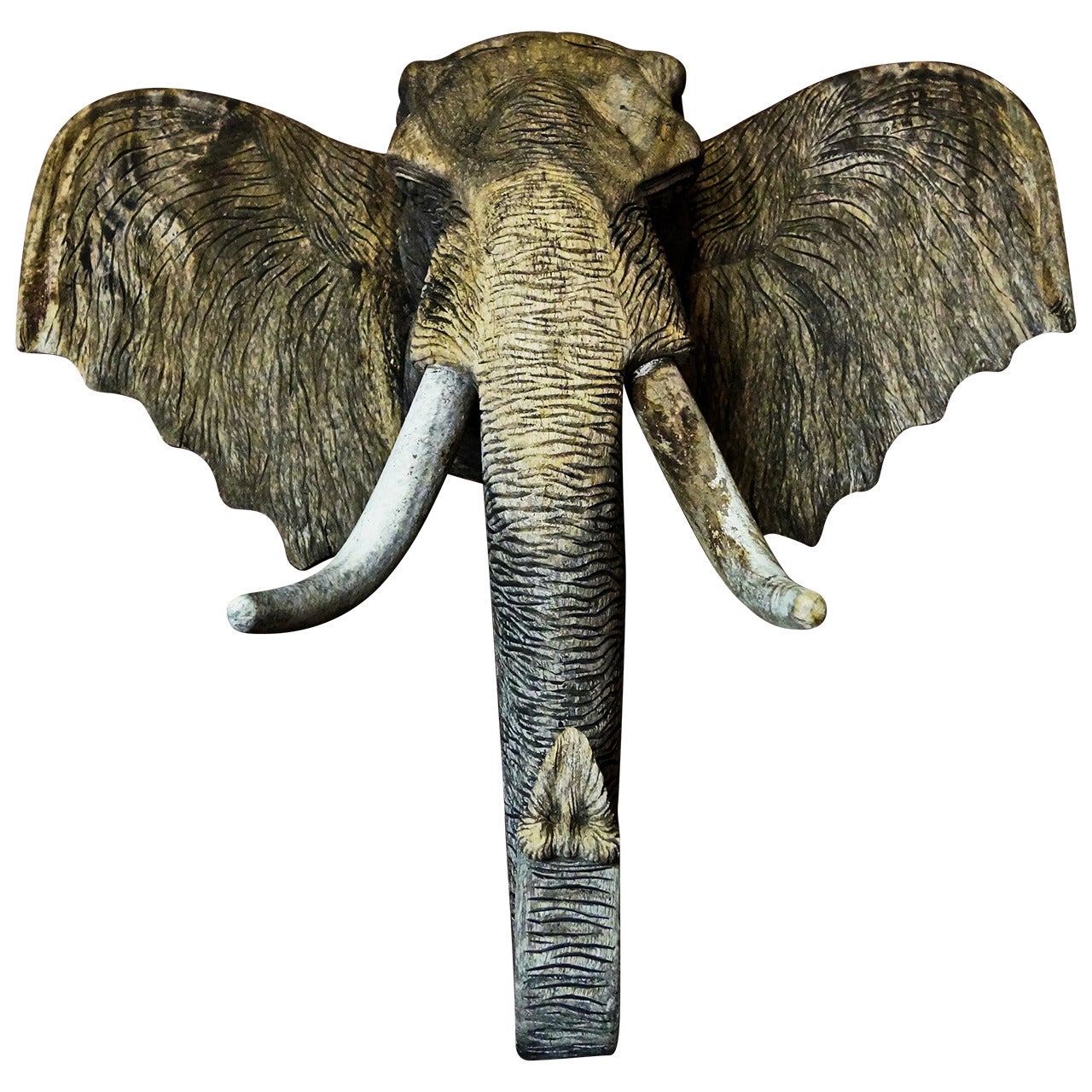 Dramatic Hand Carved Elephant Head Wall Mount at 1stDibs | wall mounted ...