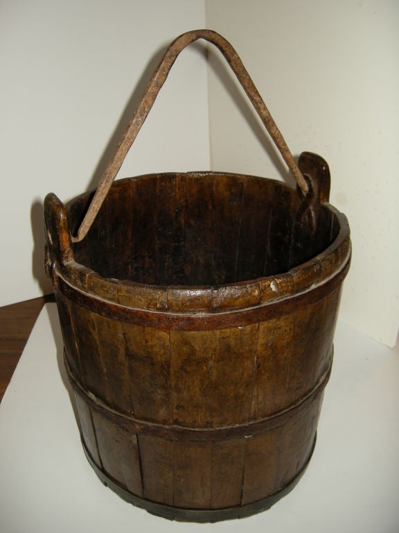 Large Antique Metal and Walnut Wood Pail at 1stDibs | large wood bucket ...