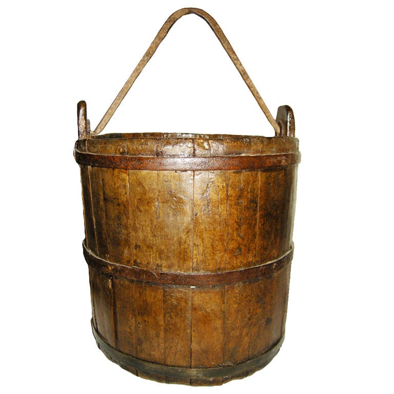 Large Antique Metal and Walnut Wood Pail at 1stDibs