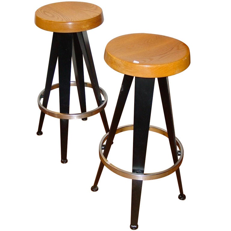 Pair of Classic Prouve Style Stools at 1stDibs