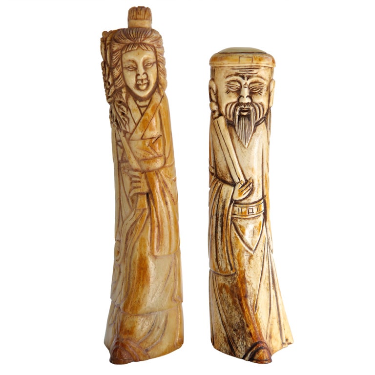 Pair of Antique Ox Bone Chinese Figures at 1stDibs