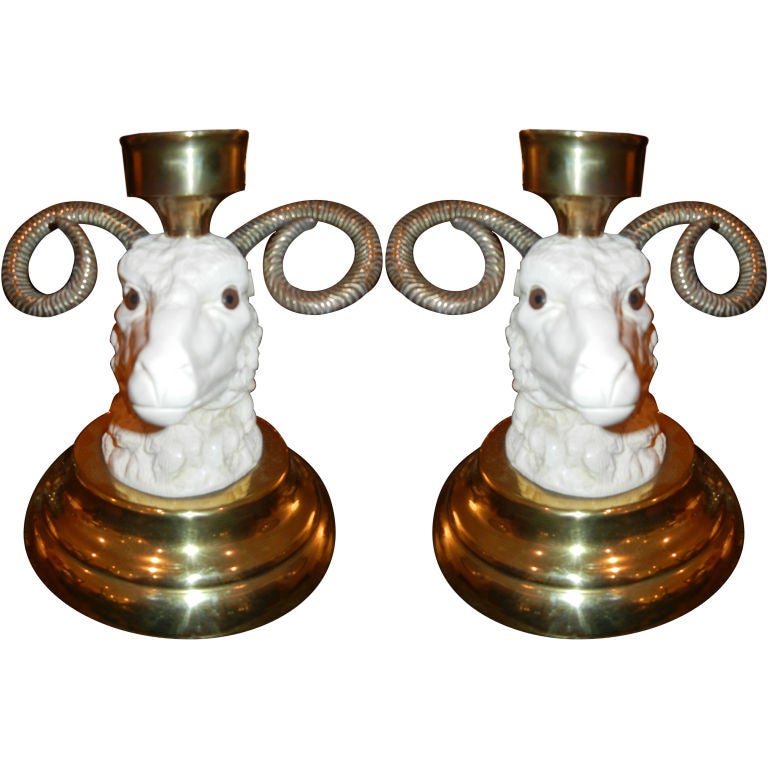 Pair of Big Horn Sheep Candle Holders at 1stDibs
