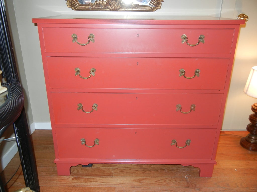 Chinese Chippendale Style Red Lacquered Chest of Drawers at 1stDibs