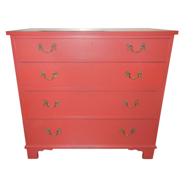 Chinese Chippendale Style Red Lacquered Chest of Drawers at 1stDibs