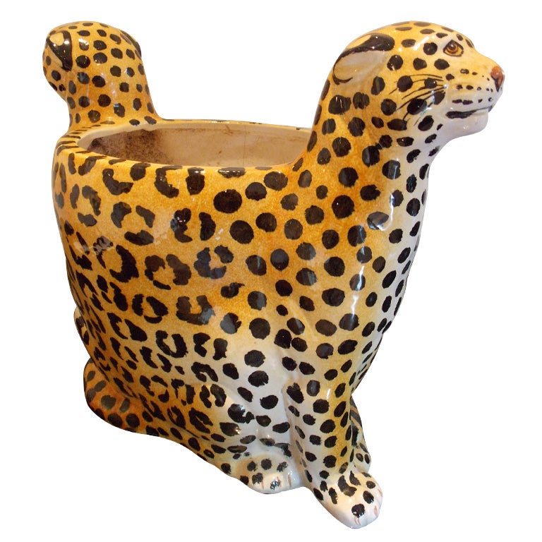 A Rare Double Leopard Hand Painted Ceramic Planter at 1stDibs