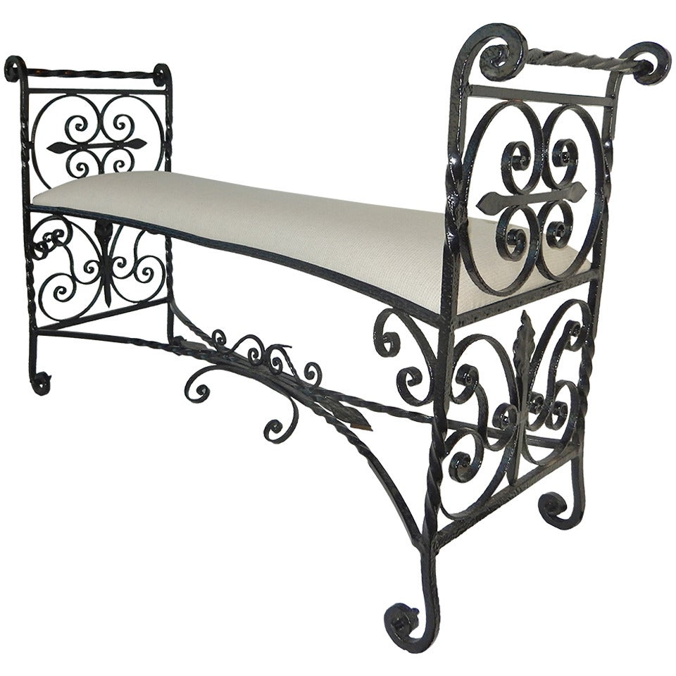 French Art Nouveau Hand-Forged Scrolled Iron Bench at 1stDibs