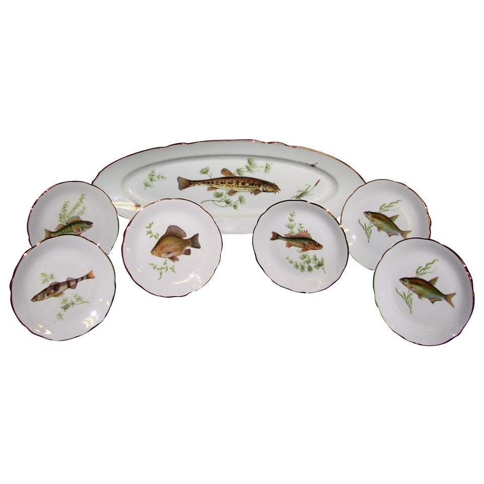 A French Porcelaine Hand-Painted Fish Set by Decors De Paris at 1stDibs ...