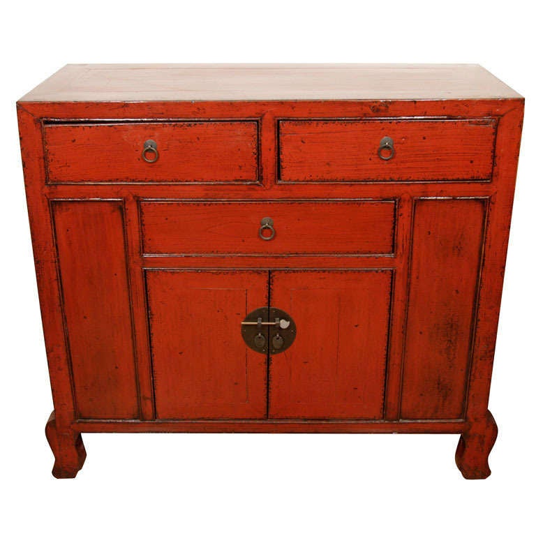 Red Lacquered Buffet Cabinet For Sale at 1stDibs