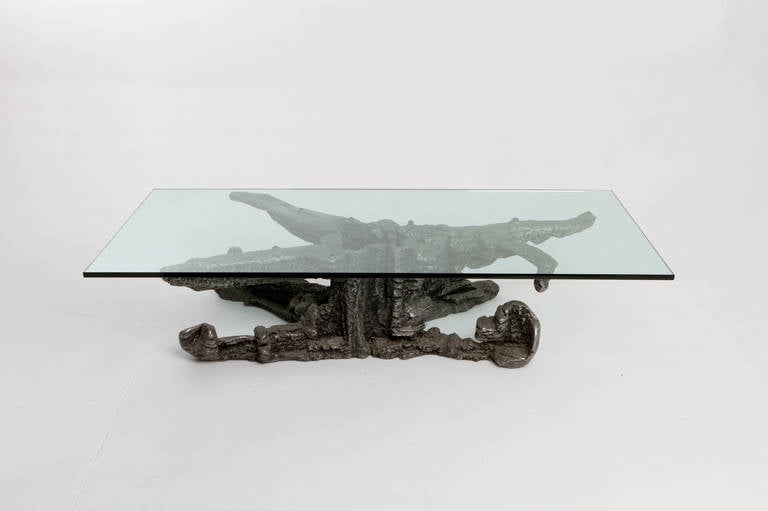 Large Cast Aluminium Base Coffee Table with Thick Glass Top, circa ...