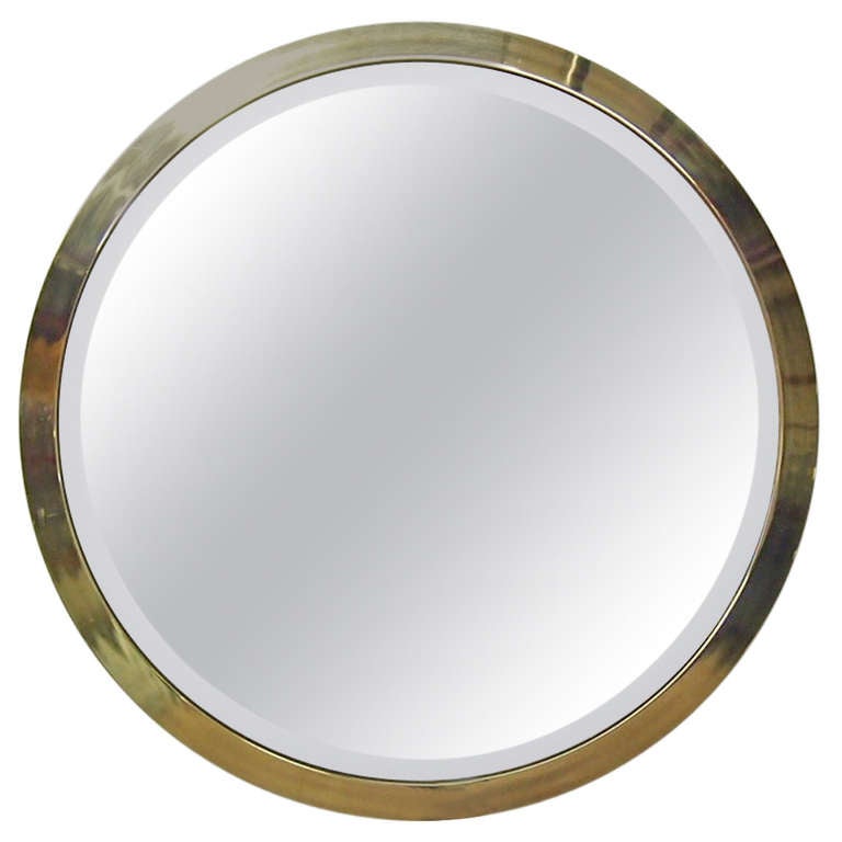 Round Beveled Mirror In Brass Labeled Thayer Coggin Circa 1960 Made In ...
