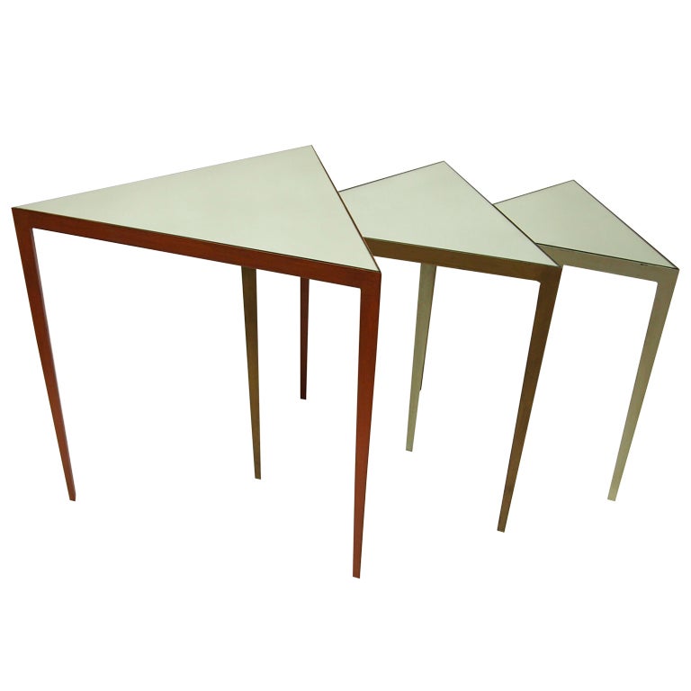 Nesting Tables Triangular Mirrored Top Circa 1975 American at 1stDibs