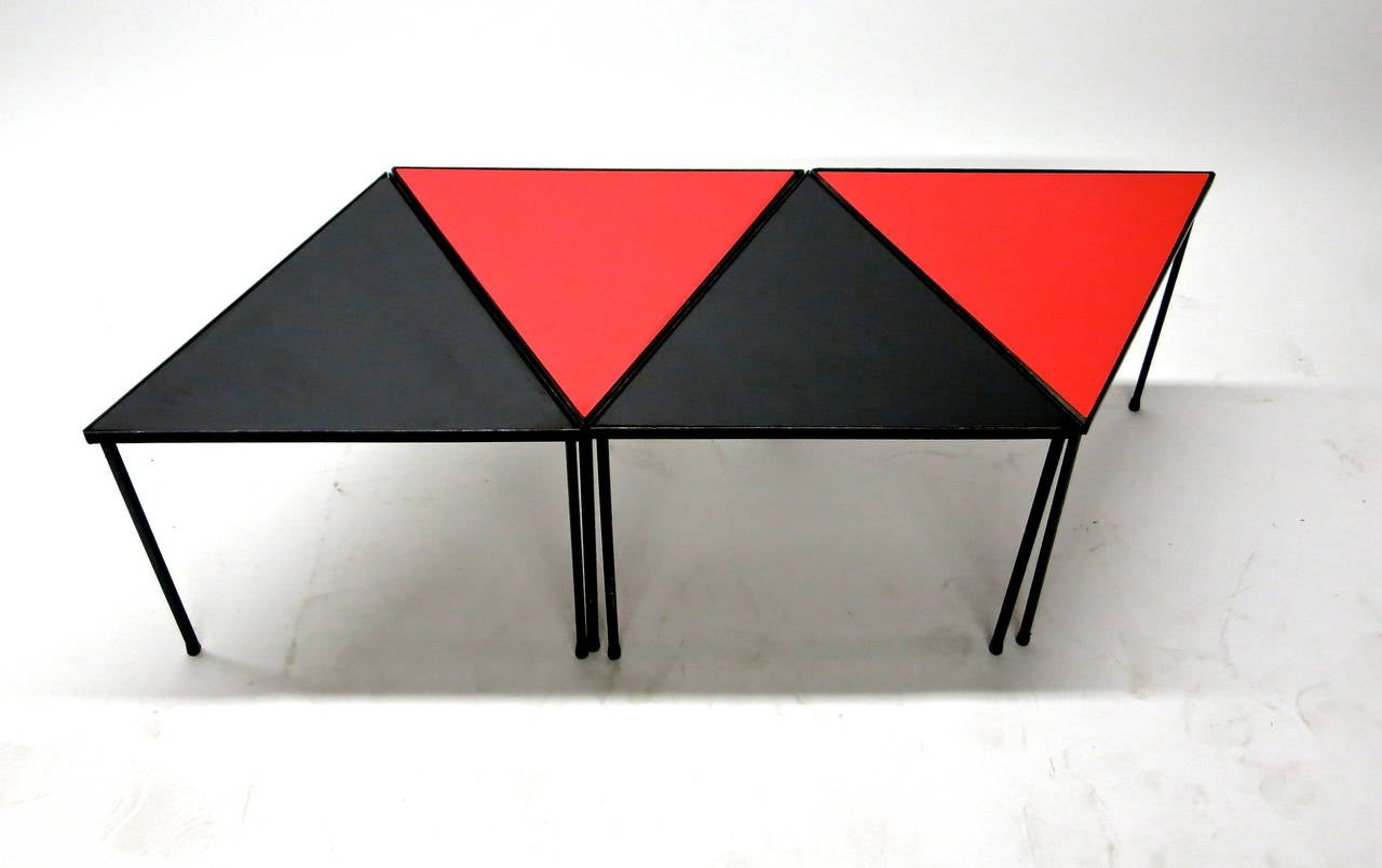 Four Triangular Tables by Frederick Weinberg, circa 1950 Made in USA at ...