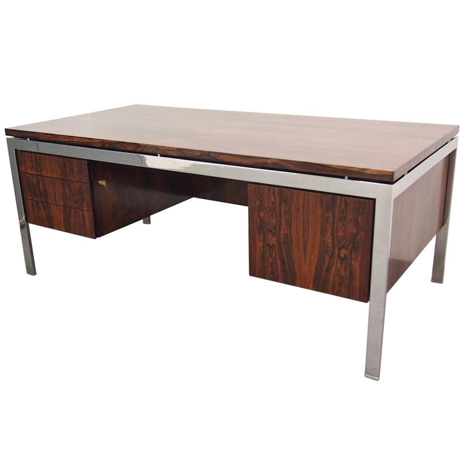 Strong Desk in Rosewood and Solid Steel by Pace 1975 American at 1stDibs