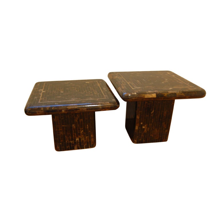 A Set of two Tessellated Horn Tile Inlay and Brass StringiTables at 1stDibs