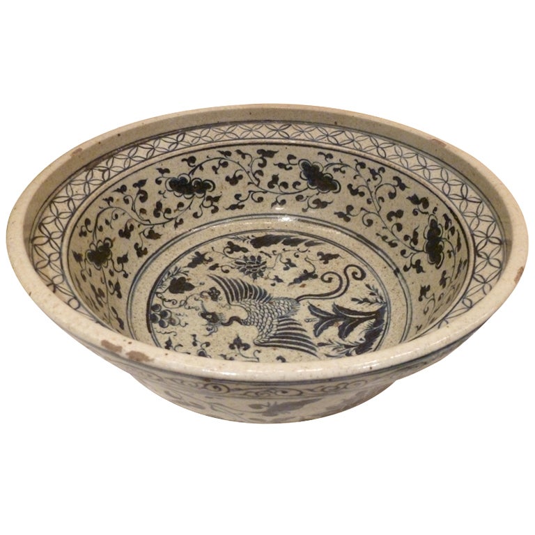 Large Blue and White Ceramic Bowl at 1stDibs