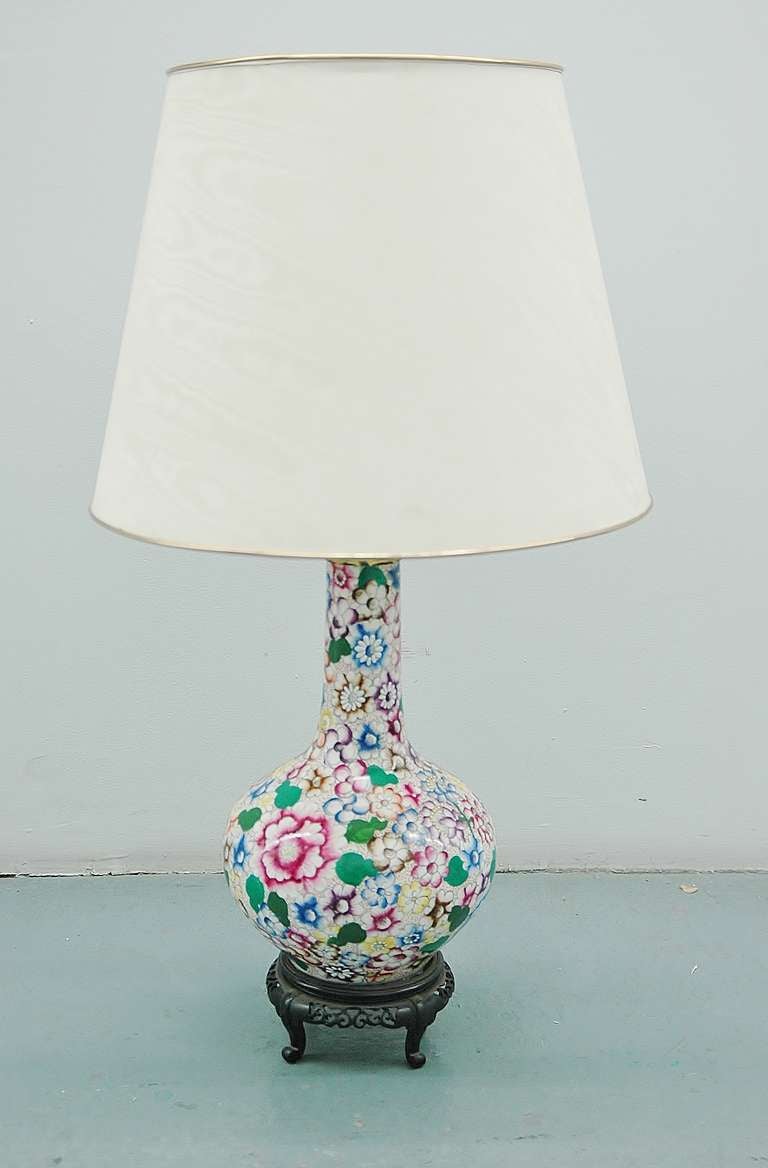 Pair of Chinese Floral Decorated Lamps at 1stDibs