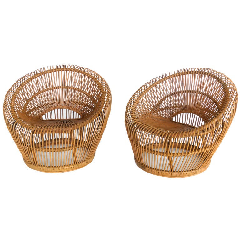 Rattan Bucket Chairs by Franco Albini for Vittorio Bonacina at 1stDibs