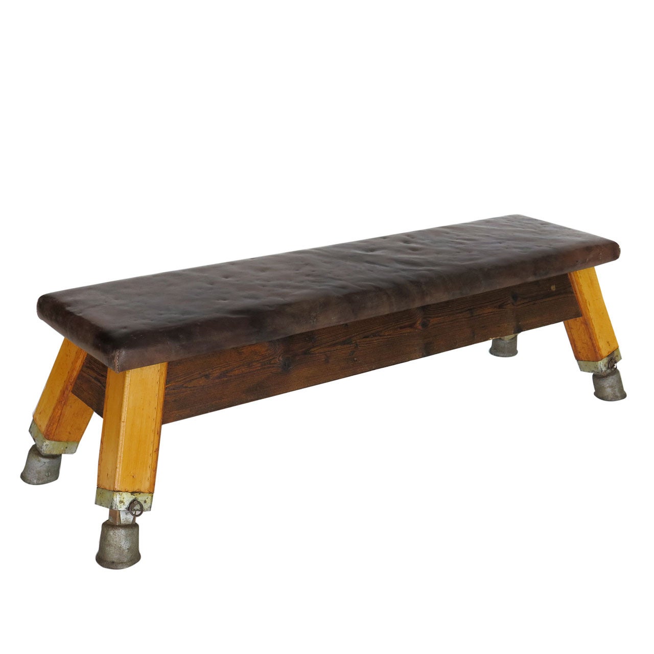 French Leather and Wood Gym Bench at 1stDibs
