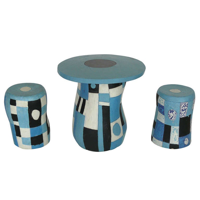 Ceramic Table and Stools by Stan Bitters at 1stDibs
