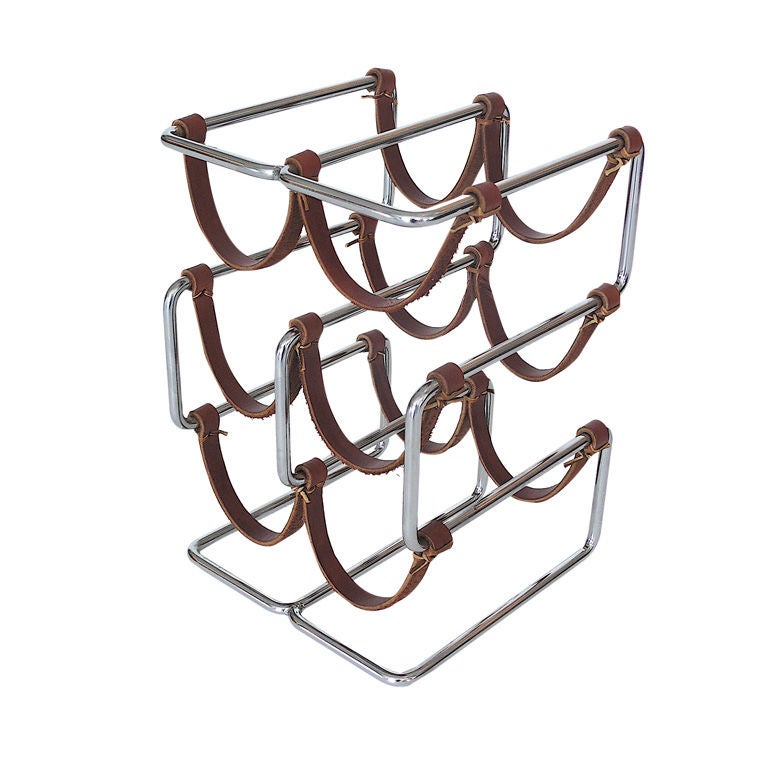 Chrome and Leather Wine Rack at 1stDibs