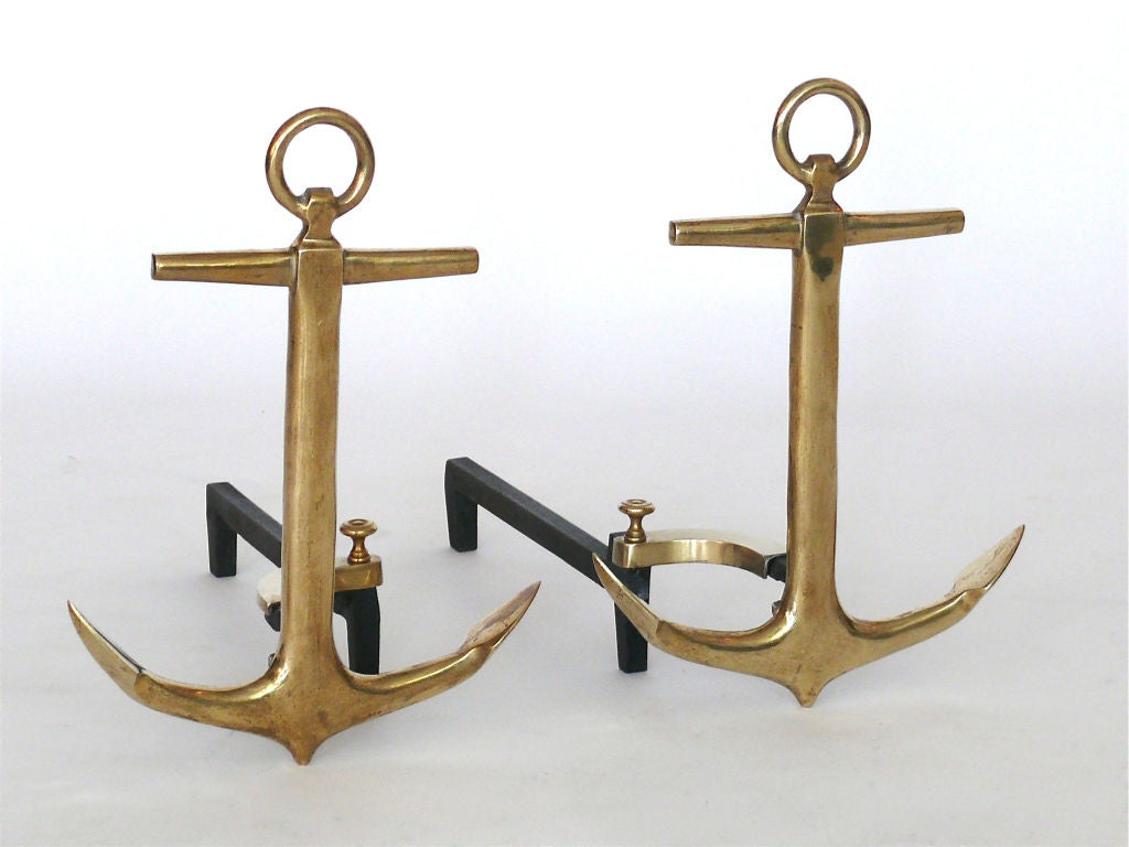 Pair of Brass Anchor Andirons at 1stDibs