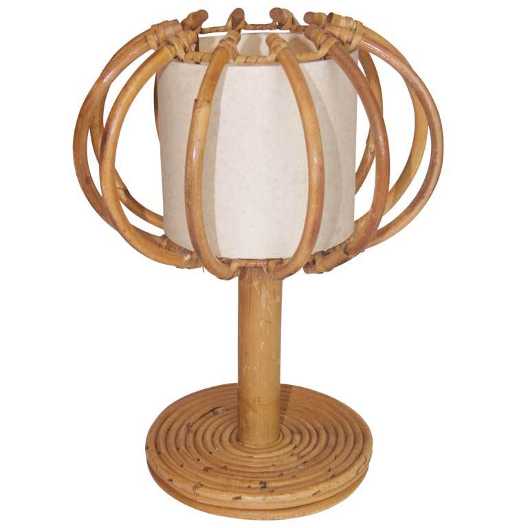 Petite French Rattan Desk Lamp at 1stDibs