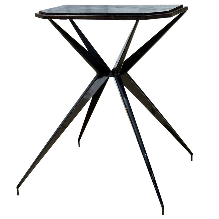 French "Prouvésque" Metal Table with Compass Legs For Sale at 1stDibs