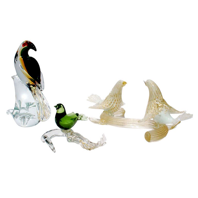 Collection of Murano Birds Figurines on Branches at 1stDibs