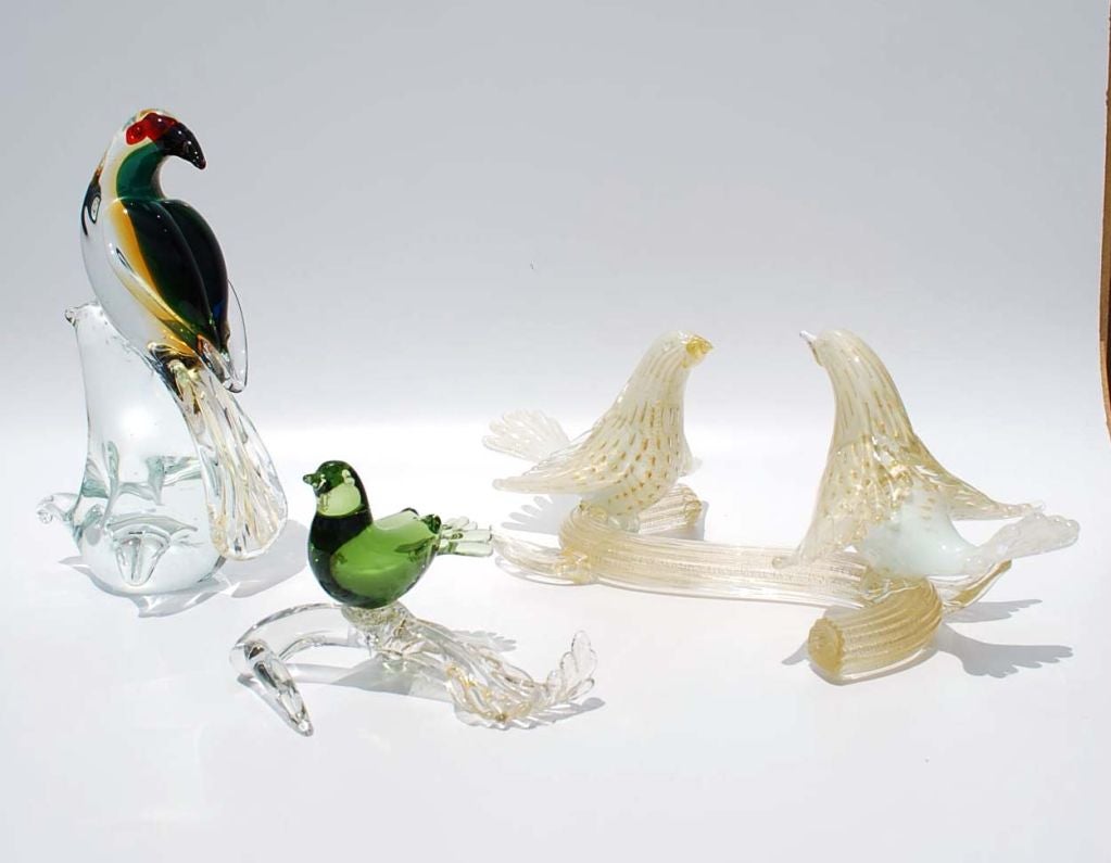 Collection of Murano Birds Figurines on Branches at 1stDibs