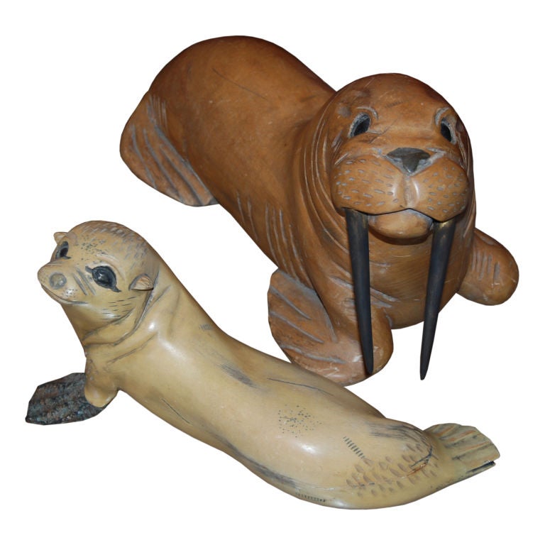 EXPRESSIVE PAIR OF ITALIAN WALRUS SCULPTURES at 1stDibs