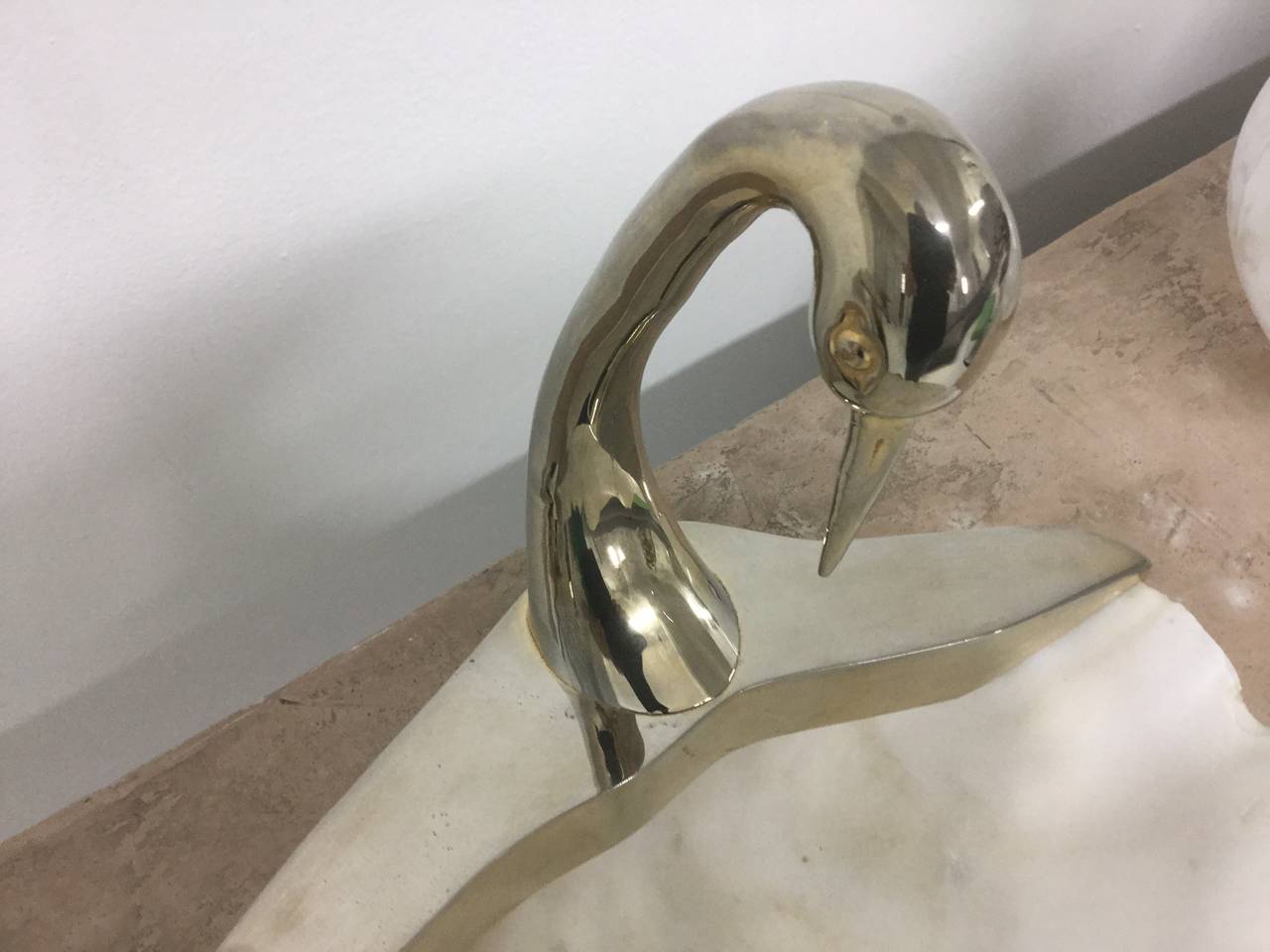 Swan Sculpture with Natural Clam Shell Bowl For Sale at 1stDibs