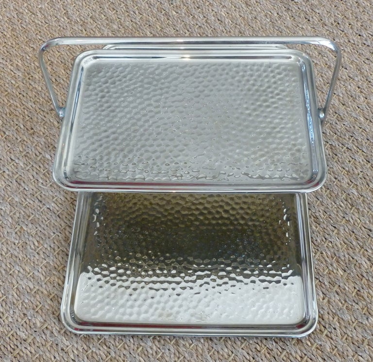 Amazing Signed Foldable Hand Hammered Silverplate Stepped Tray at 1stDibs