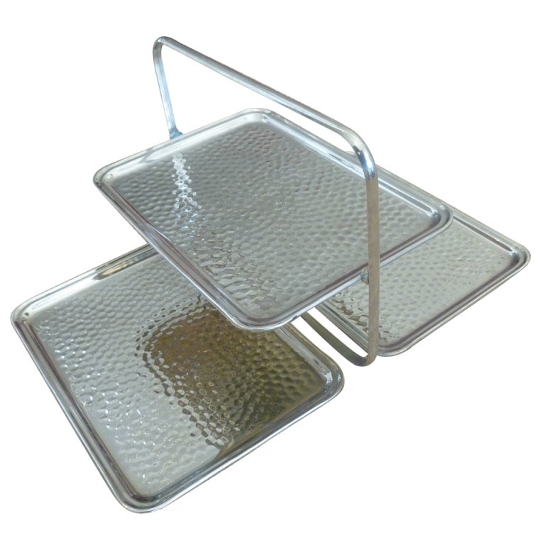 Amazing Signed Foldable Hand Hammered Silverplate Stepped Tray at 1stDibs