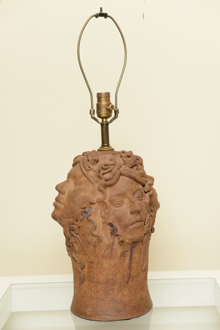 Medusa Head Studio Pottery Sculpted Lamp Hallmarked Italian Vintage at ...