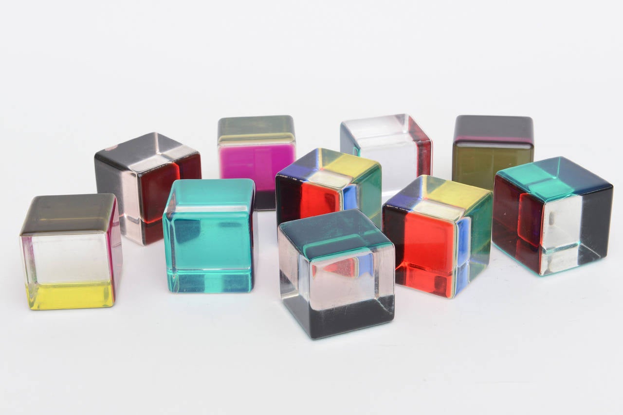 Collection of Ten Fabulous Vasa Style Lucite Cube Sculpture at 1stDibs