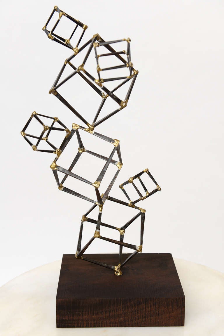Iron and Brass Cubed Stack Abstract Table Top Sculpture/SAT.SALE at 1stDibs