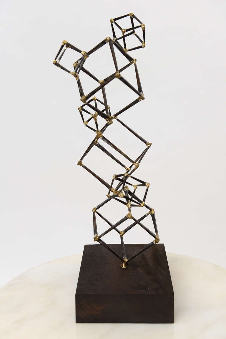 Iron and Brass Cubed Stack Abstract Table Top Sculpture/SAT.SALE at 1stDibs