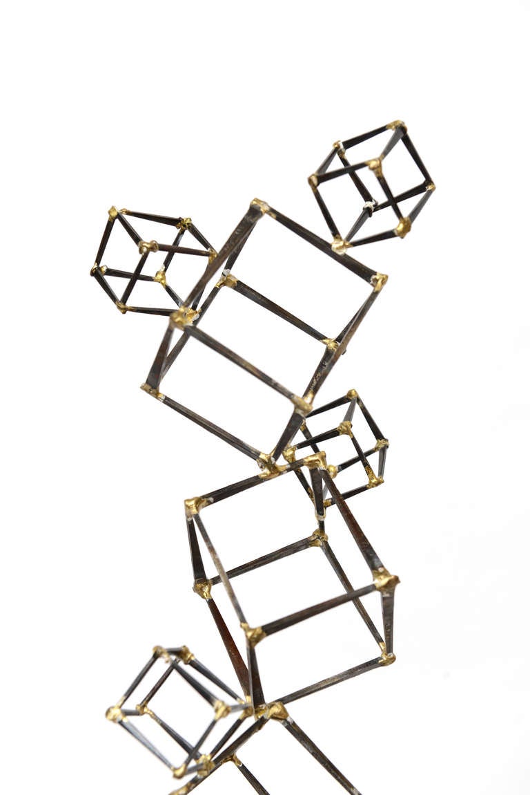 Iron and Brass Cubed Stack Abstract Table Top Sculpture/SAT.SALE at 1stDibs