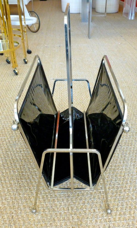 Original Patent Leather/ Chrome Magazine Stand at 1stDibs
