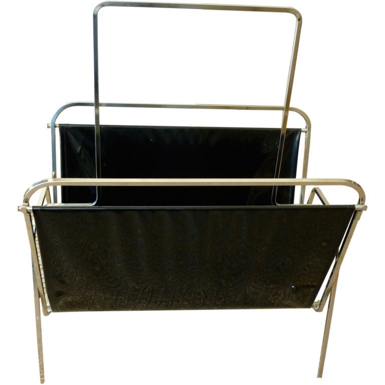 Original Patent Leather/ Chrome Magazine Stand at 1stDibs