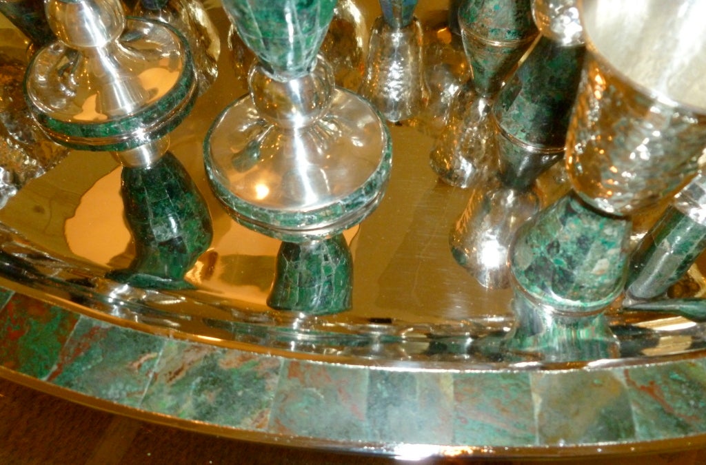 Rare and Monumental Los Castillo Stone/ Silver Tray/Goblets at 1stDibs