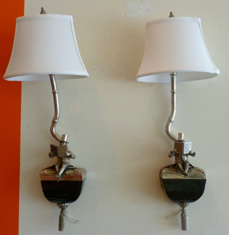 Pair of Maitland Smith Silver/Stone Whimsical Monkey Sconces at 1stDibs ...