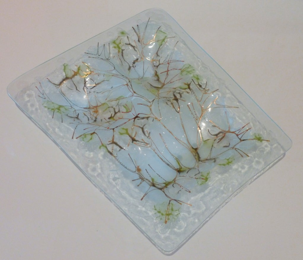 Signed Higgins Glass 3 Pocket Studio Bowl entitled Seaweed at 1stDibs