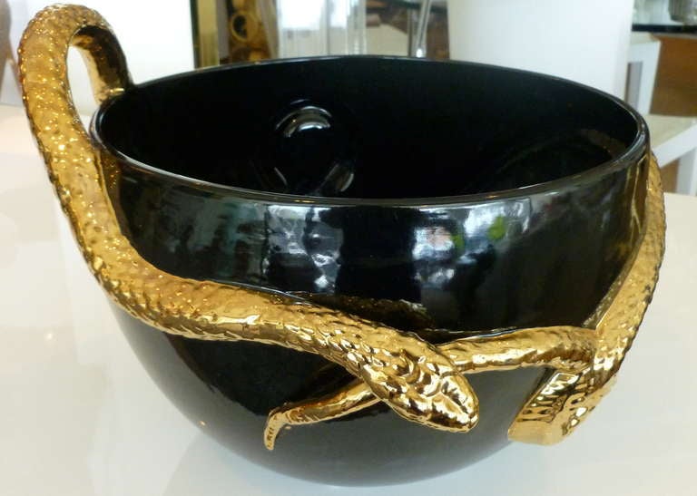 Glazed Black and Gold Ceramic Serpent Bowl/Centerpiece at 1stDibs