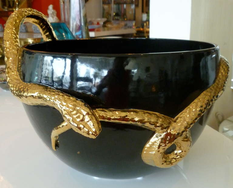 Glazed Black and Gold Ceramic Serpent Bowl/Centerpiece at 1stDibs