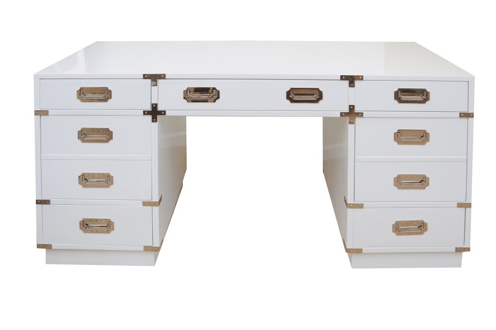 Solid White Lacquered and Nickel Silver Campaign Desk at 1stDibs