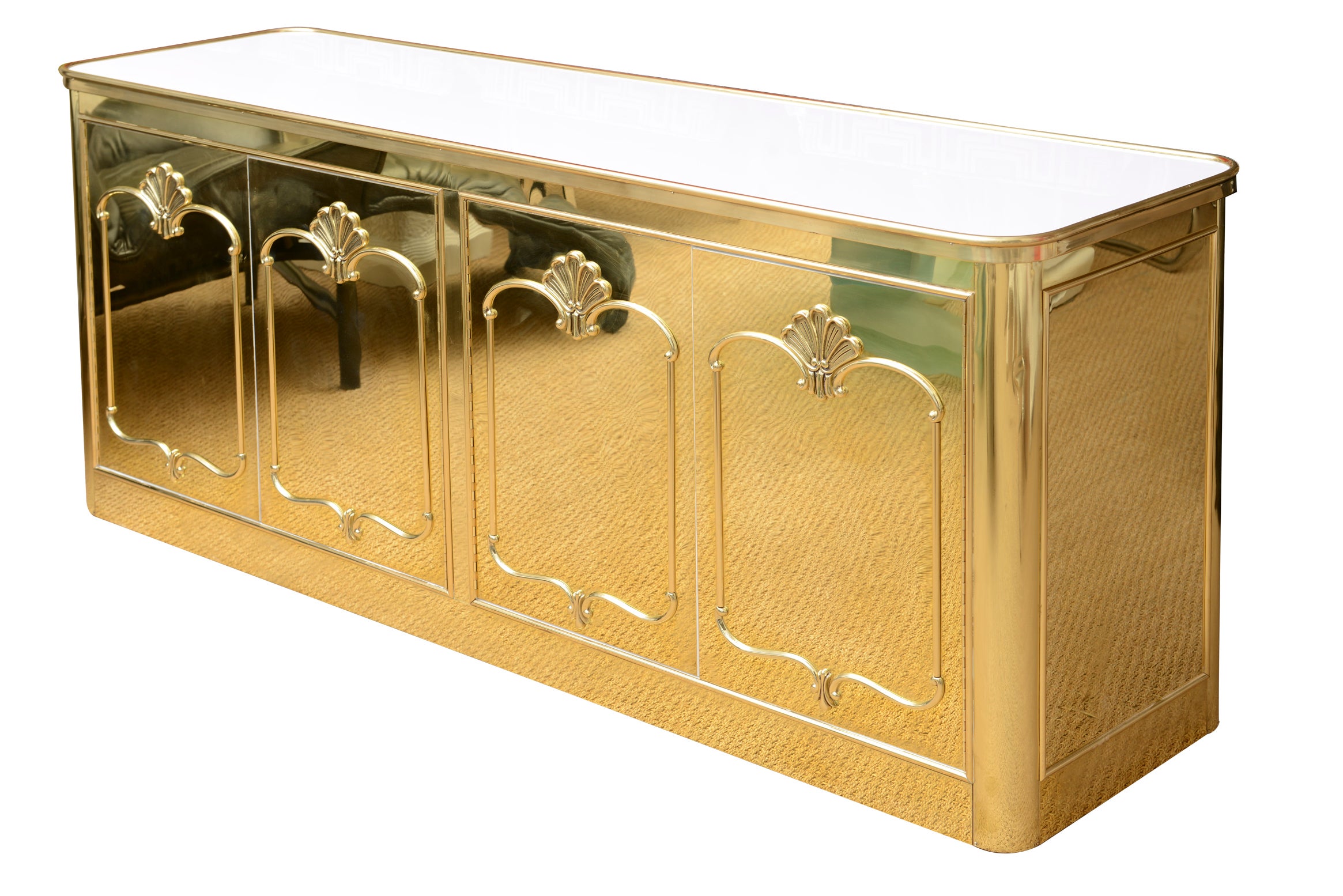 Signed Mastercraft Polished Brass and White Lacquered Buffet at 1stDibs